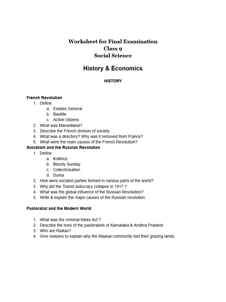 WORKSHEET (His & Economics) | PDF