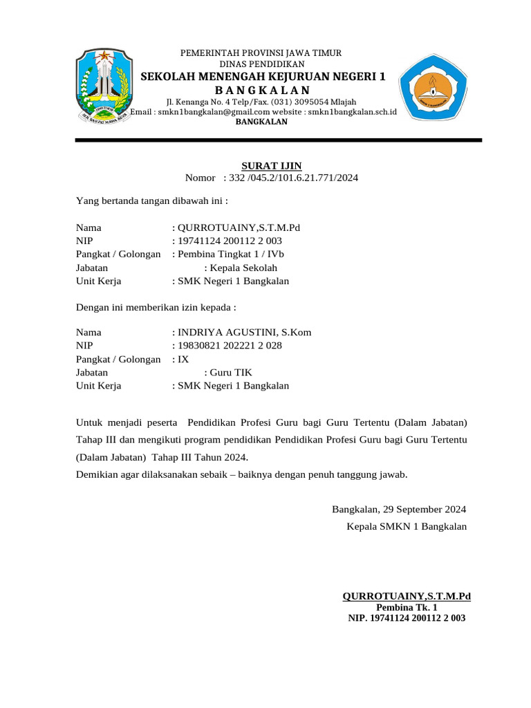 Surat Ijin Atasan PPG Indah | PDF