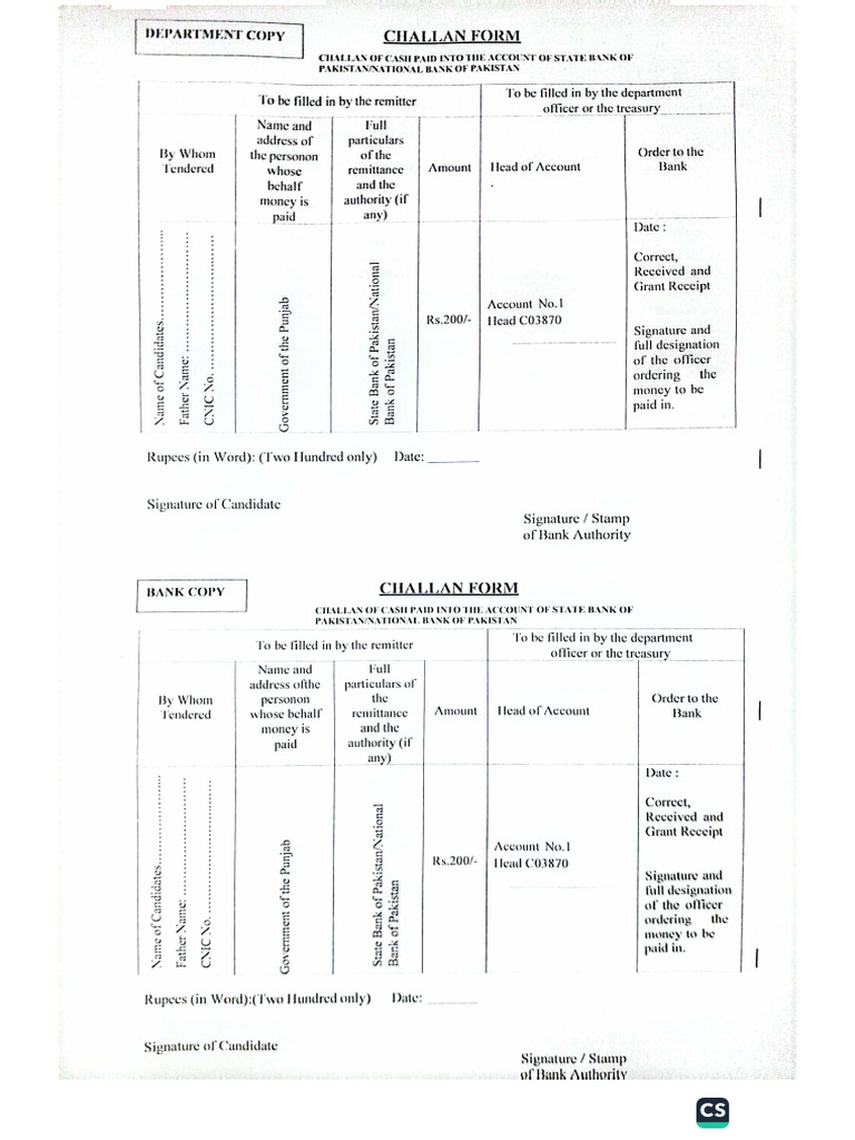 Fee Challan Form | PDF