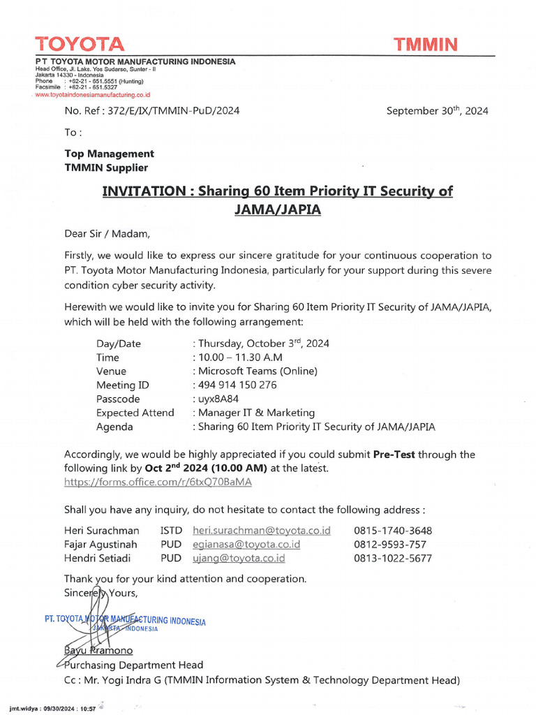 Letter Invitation Sharing 60 Item JAMA JAPIA Cybersecurity | PDF