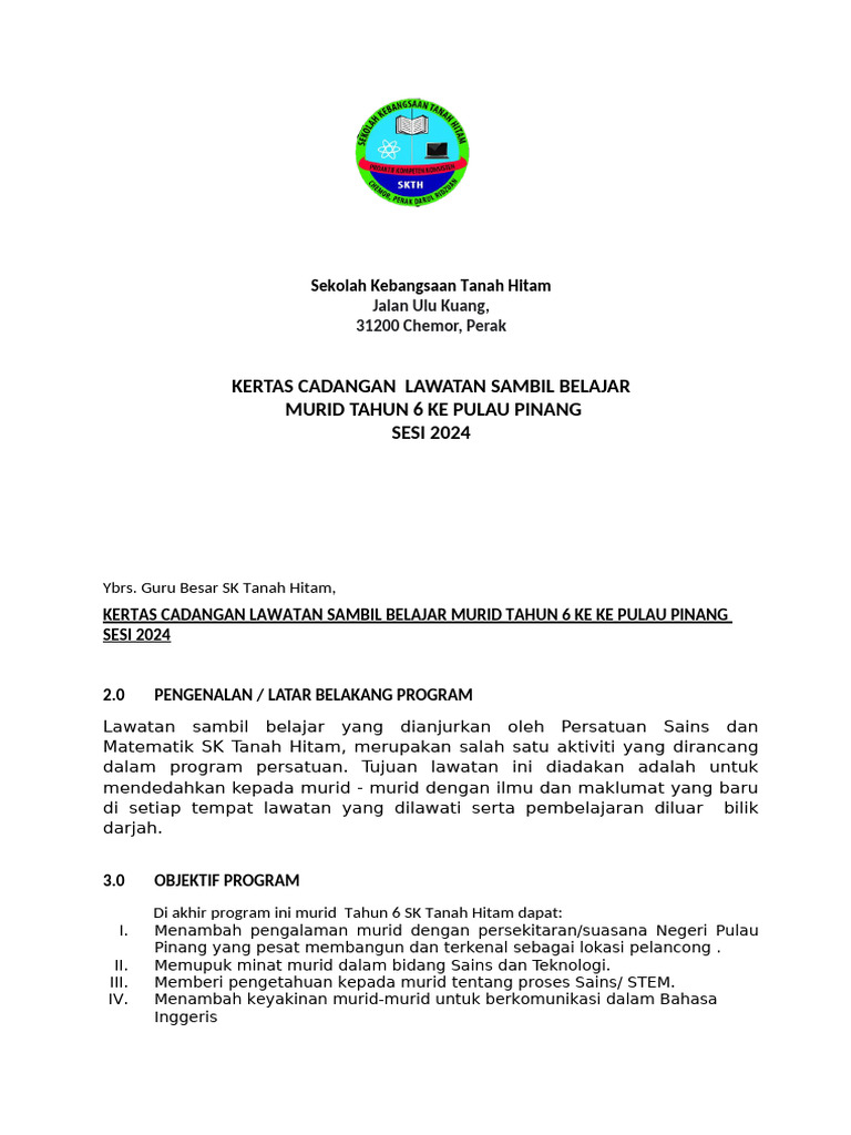 Contoh Kertas Kerja Lawatan Prasekolah | PDF
