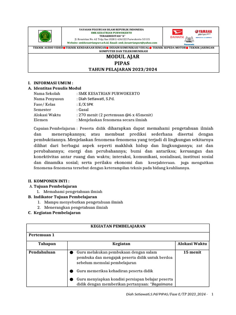 Rev-Form Modul Ajar KST - TP 2023 - 2024 - Diah | PDF