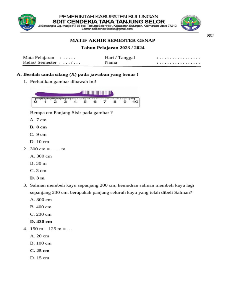 Soal Sas Math Kelas 2 | PDF