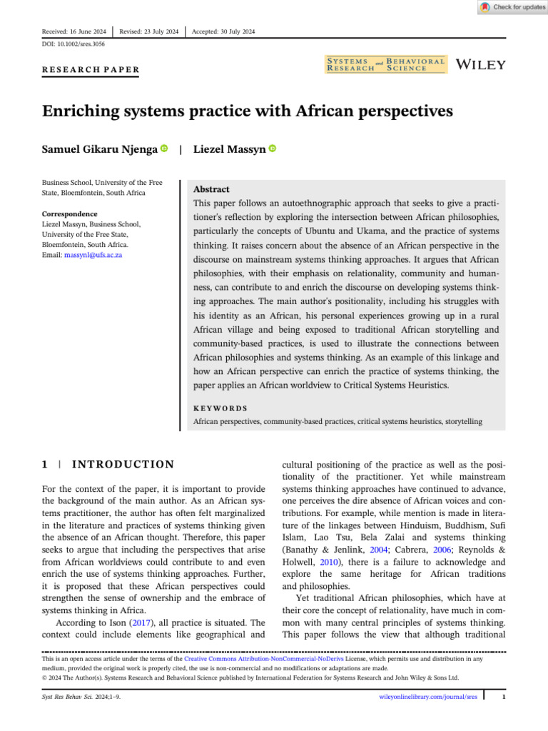 African Perspectives in Systems Thinking | PDF | System | Systems Theory