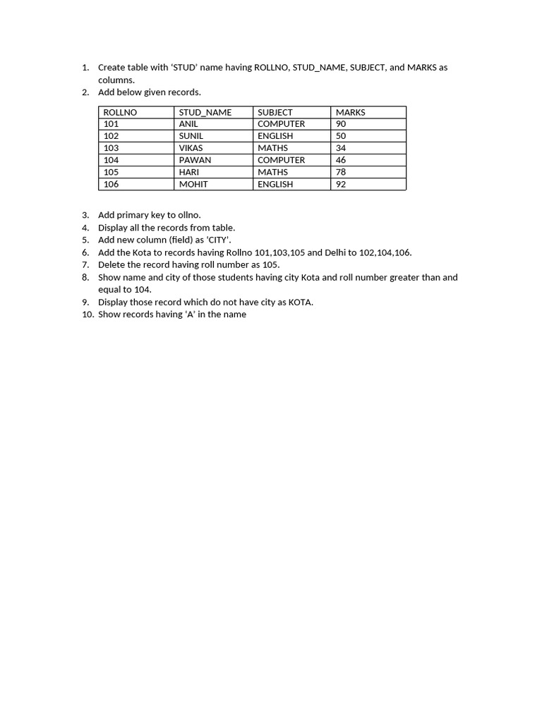 Create Table MYSQL | PDF | Computers