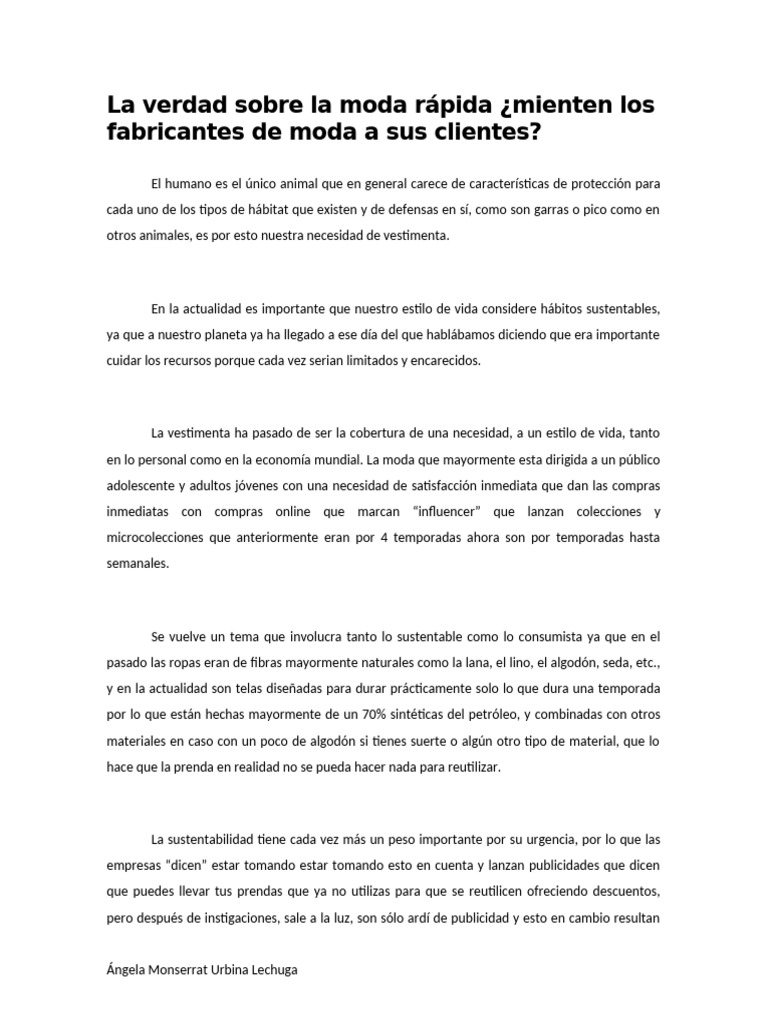 La Verdad Sobre La Moda Rápida Resumen | PDF | Moda | Ropa