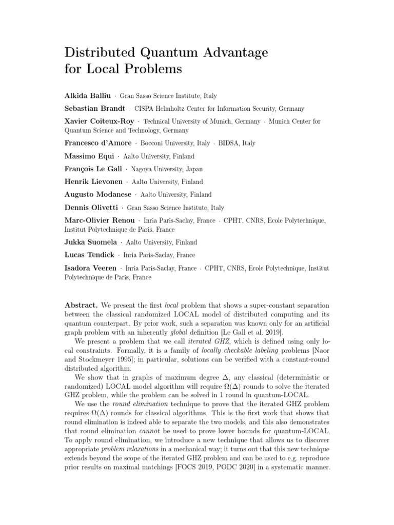 Distributed Quantum Advantage For Local Problems: Alkida Balliu ...