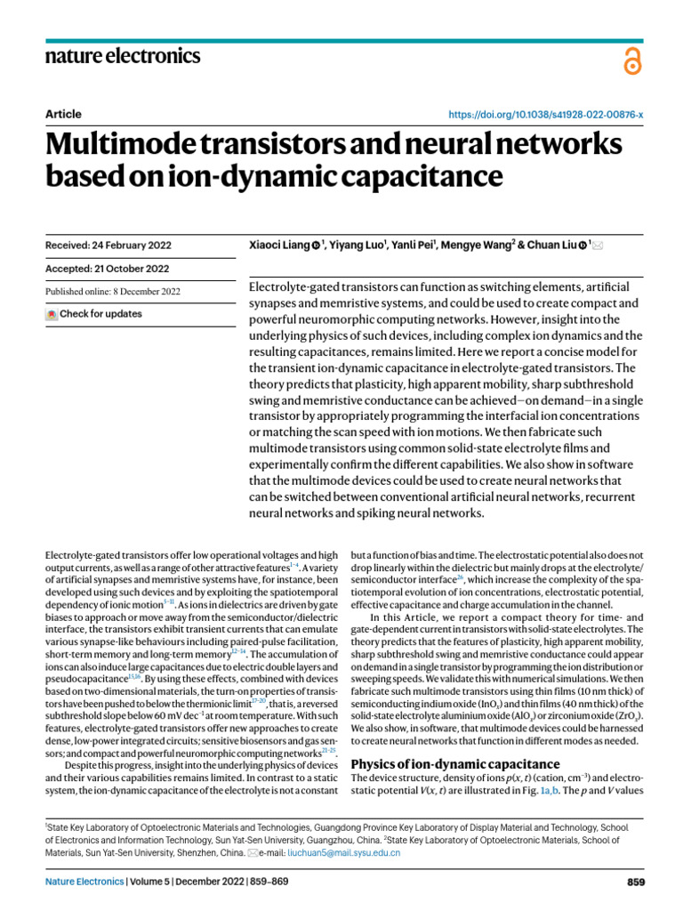 Multimode Transistors and Neural Networks Based On Ion-Dynamic ...