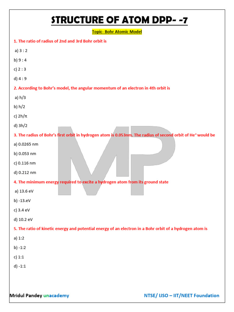 Dpp 07 Structure Of Atom Pdf
