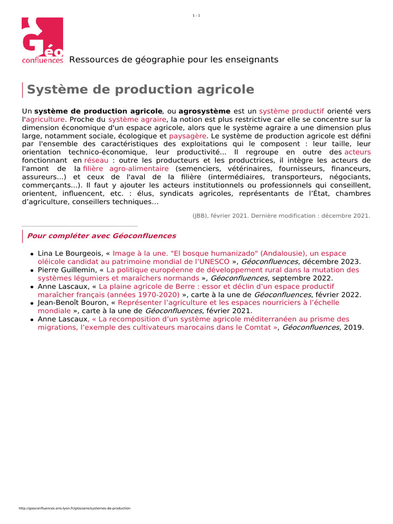 Systèmes de production agricole expliqués | PDF