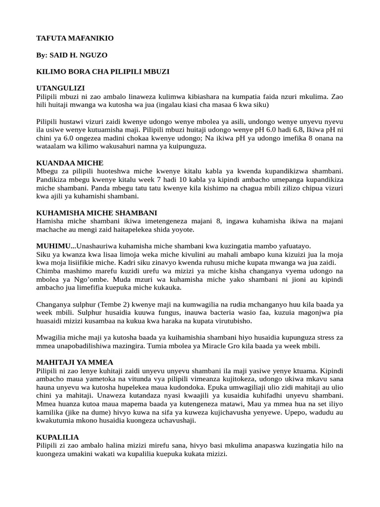 Kilimo Cha Pilipili Mbuzi | PDF