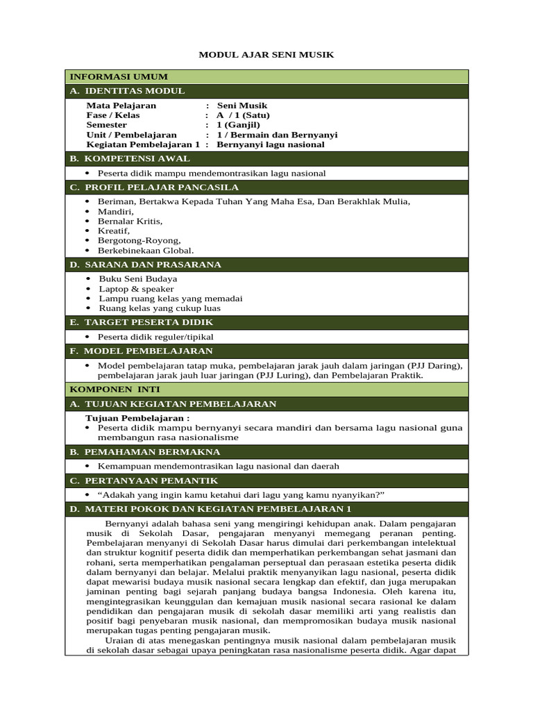 Ma Seni Musik K1 Bab 1 | PDF | Seni & Disiplin Bahasa