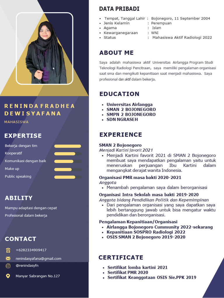 CV Reninda Fradhea Dewi Syafana | PDF | Kesehatan Holistik