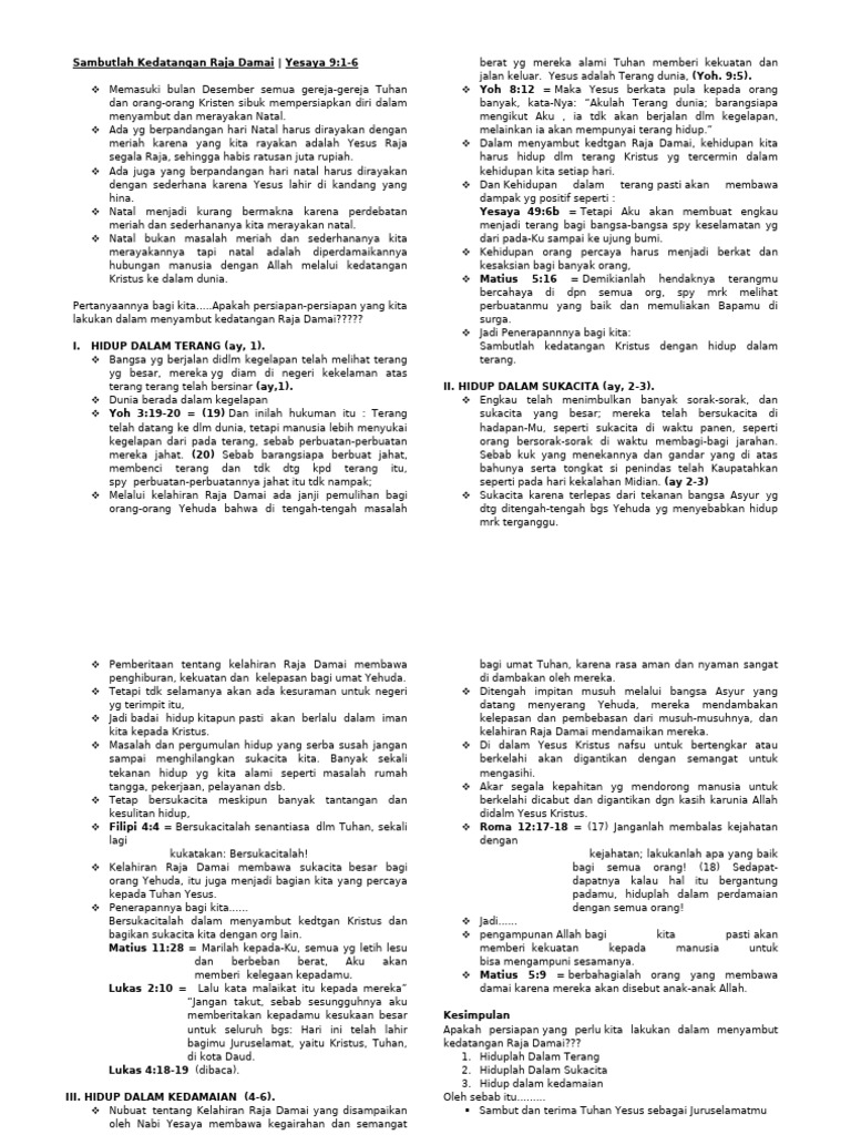 Sambutlah Kedatangan Raja Damai | PDF
