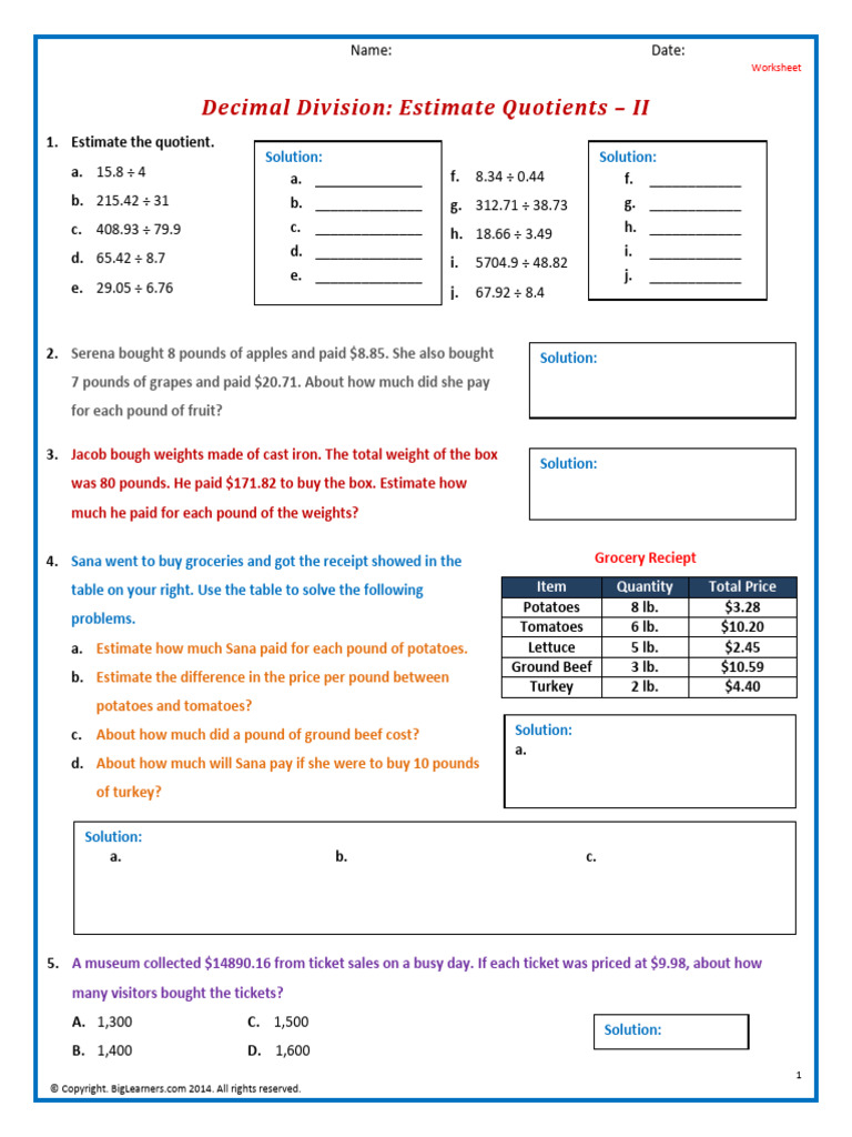 Decimal Division Estimate Quotients - II | PDF | Teaching Methods ...