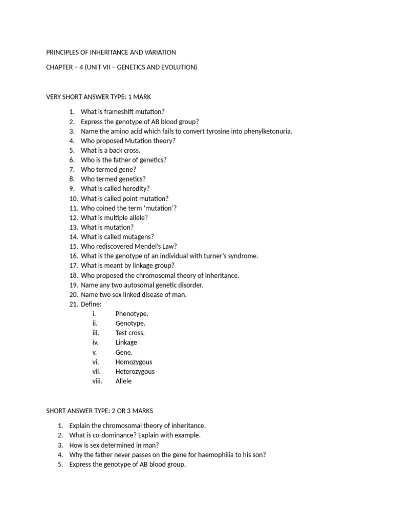 Principles of Inheritance and Variation | PDF | Genotype | Dominance ...