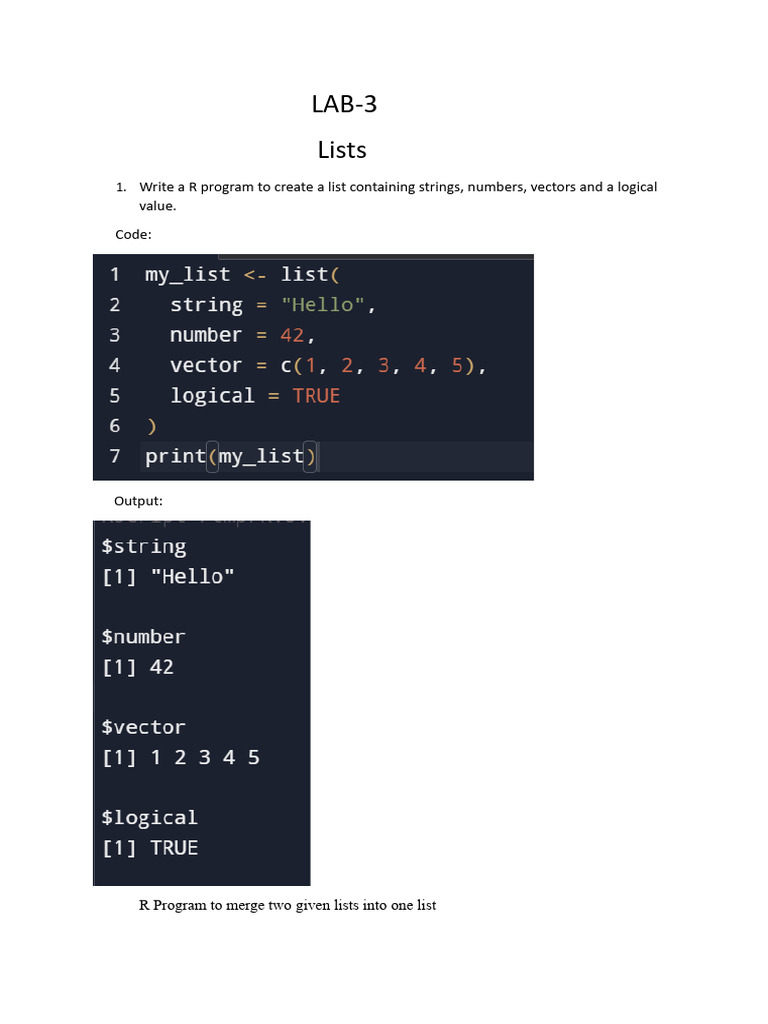 R Programming: Lists, Matrices, Dataframes | PDF | Teaching Methods & Materials | Computers