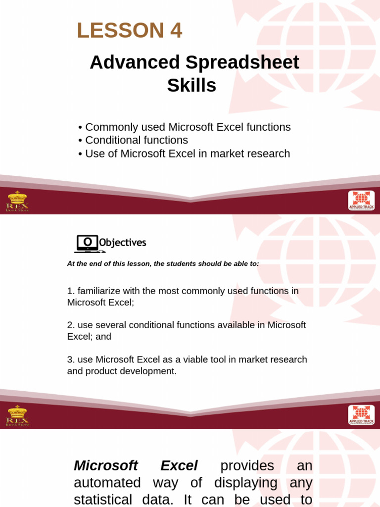 4 Advanced Spreadsheet Skills - PPT Version 1 | PDF | Teaching Methods & Materials
