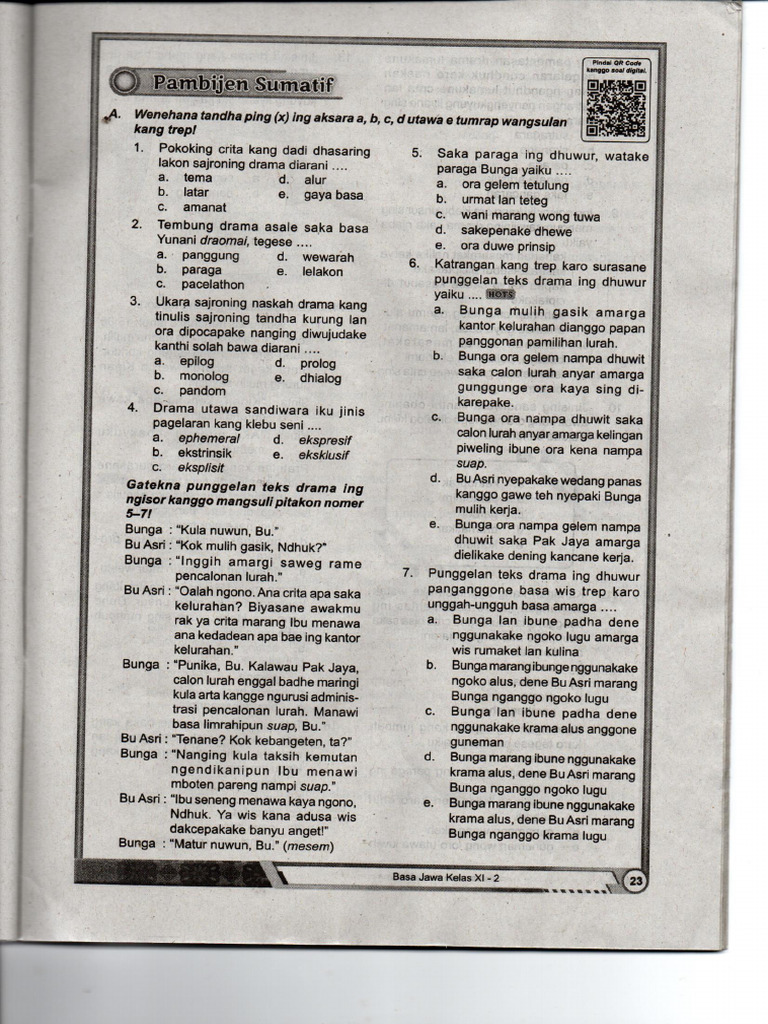 Penilaian Drama Xi B - 3 Sumantif Pengayaan | PDF