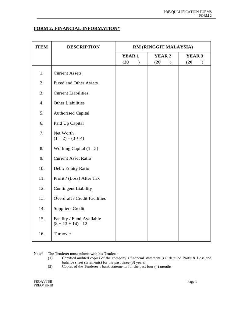 Financial Pre-Qualification Form 2 | PDF
