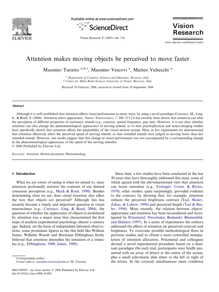 Attention Boosts Perceived Motion Speed | PDF | Attention | Perception