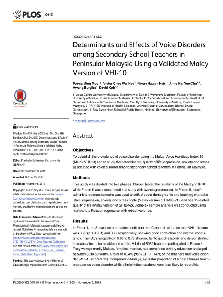 Determinants and Effects of Voice Disorders Among Secondary School ...