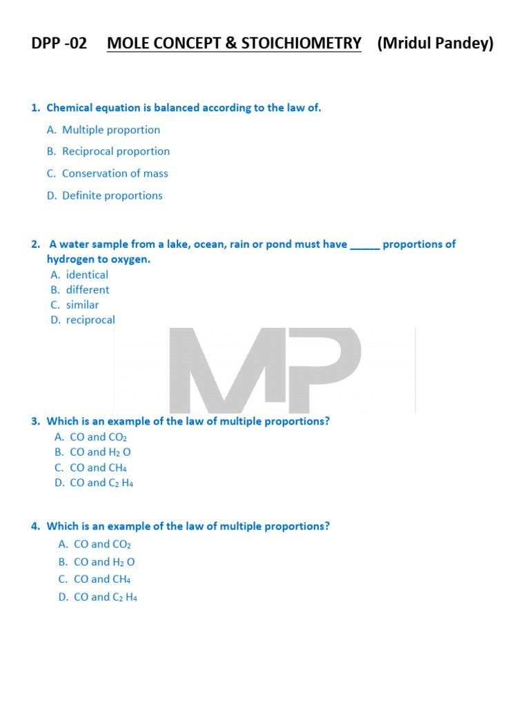 DPP 02 (Mole Concept) | PDF | Stoichiometry | Oxide
