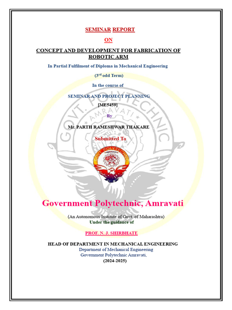 Seminar Report Parth | PDF | Robotics | Robot