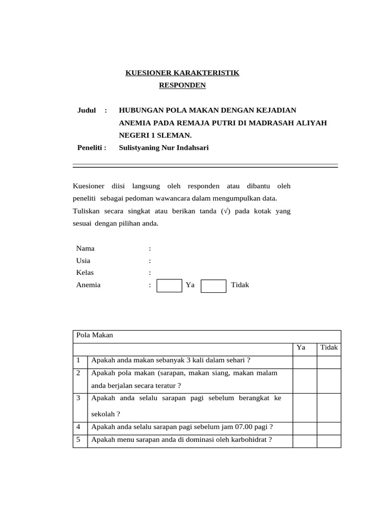 Kuesioner Karakteristikresponden | PDF | Pengembangan Diri