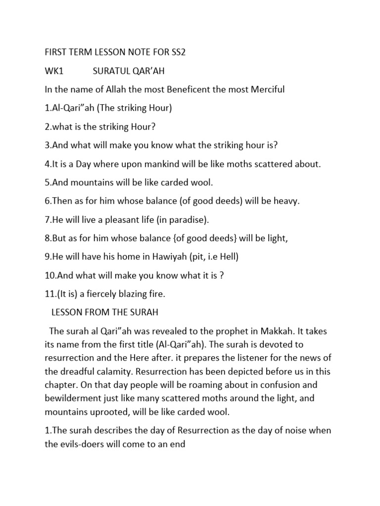 7441 - First Term Lesson Note For SS2 | PDF | Hadith | Muhammad