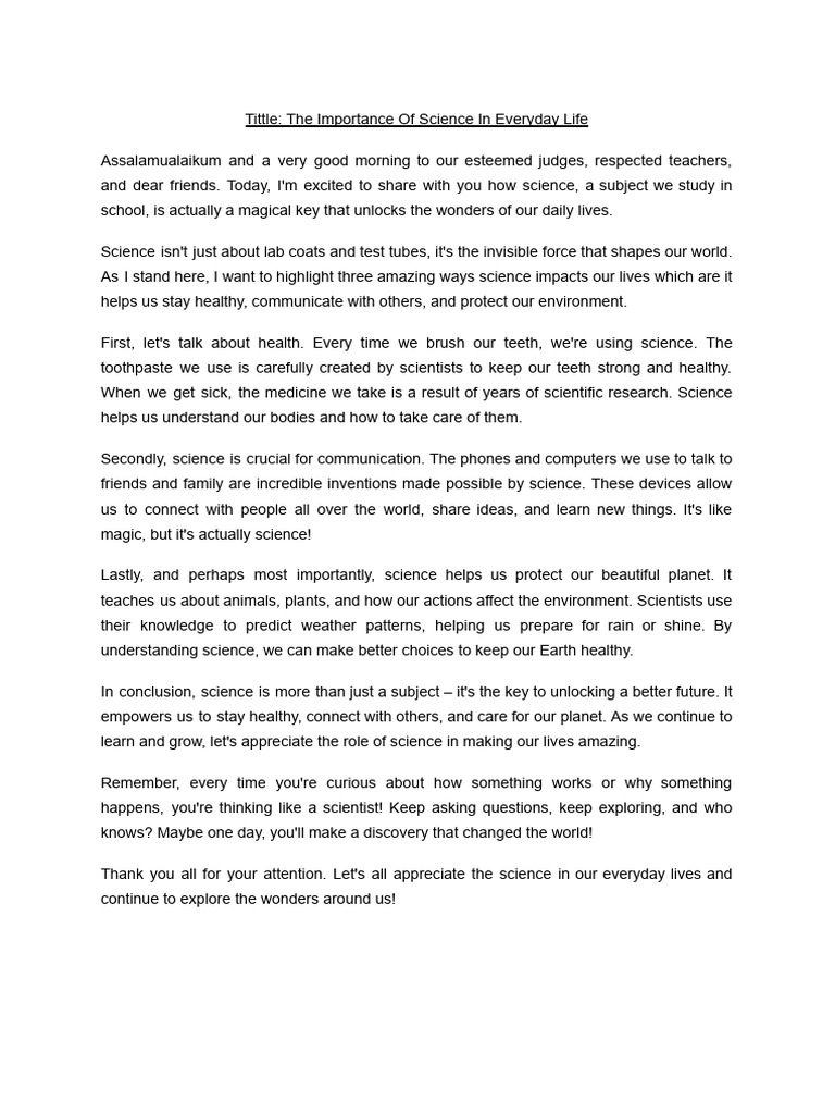 Tittle - 2.) The Importance of Science in Everyday Life | PDF