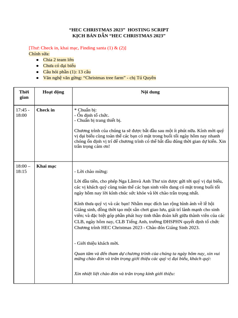 "Hec Christmas 2023" Hosting Script | PDF