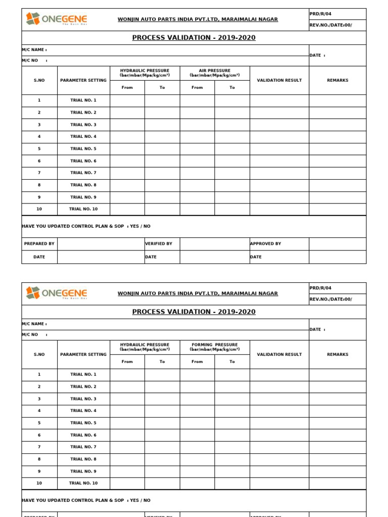 Process Validation Format | PDF | Gases | Mechanical Engineering