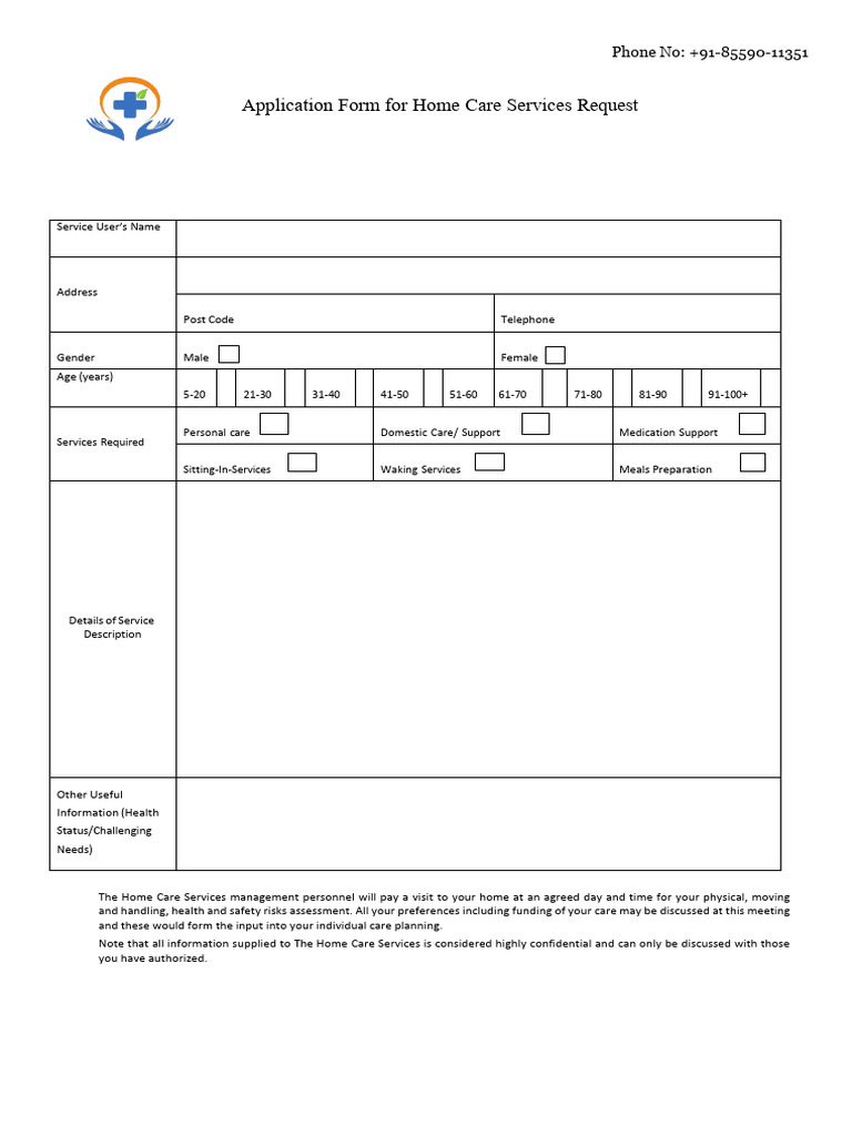 Application Form Home Care Services | PDF | Caregiver | Housekeeping