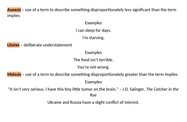 Auxesis, Litotes, and Meiosis Examples | PDF
