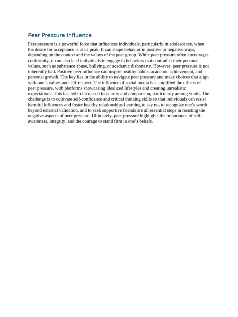 Reflection Peer Pressure | PDF