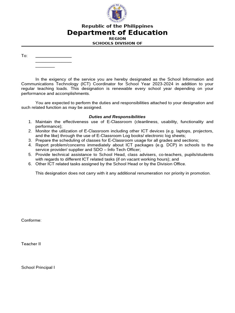 Designation - Ict Sy 2023-2024 | PDF | Career & Growth