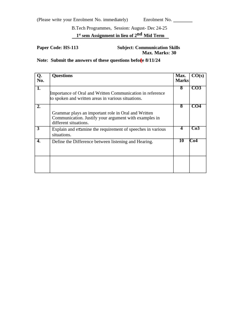 CS Assignment in Lieu of 2nd - Mid Term HS-113 - Nov 2024 | PDF | Language Arts & Discipline