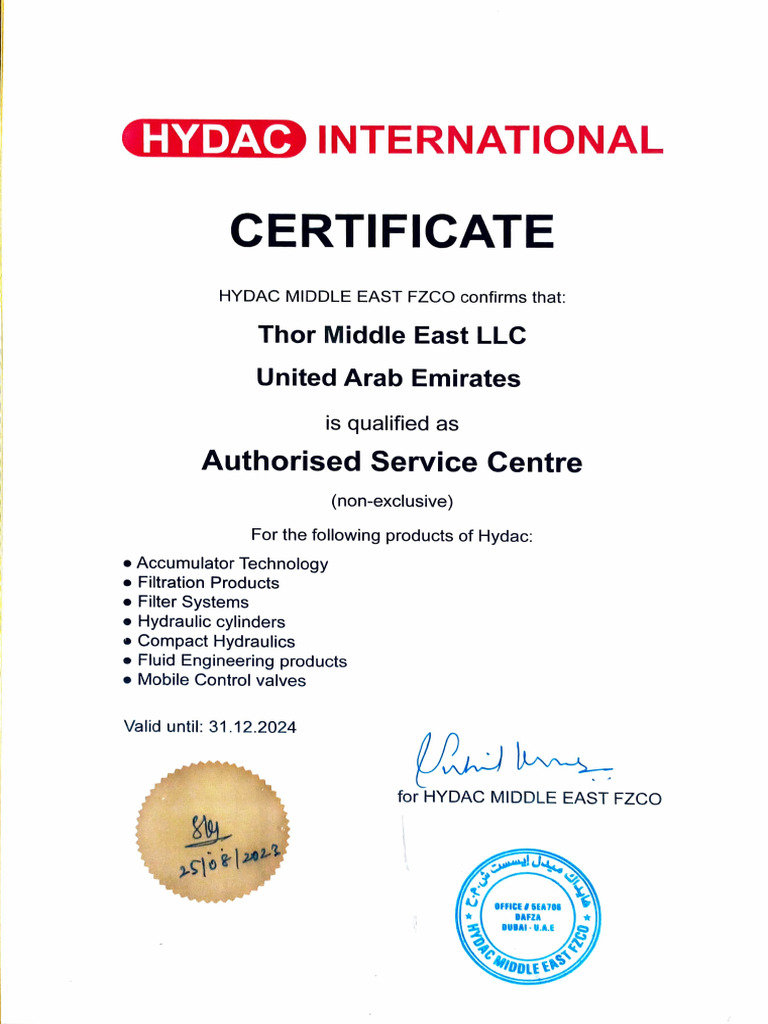 HYDAC Certificate | PDF