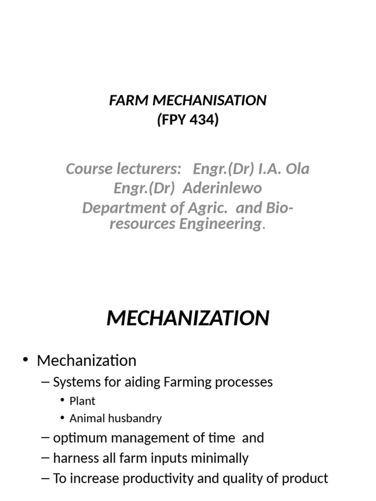 Fpy 434 Farm Mechanization | PDF | Agriculture | Farms