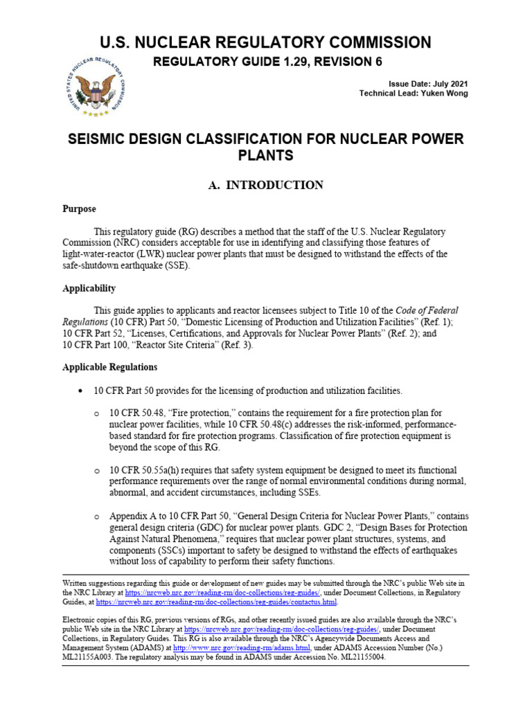 Seismic Design for Nuclear Power Plants | PDF | Nuclear Regulatory ...