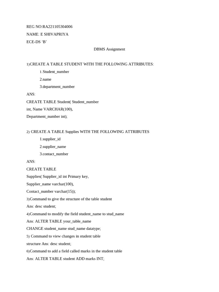 Dbms Assignment 1 | PDF