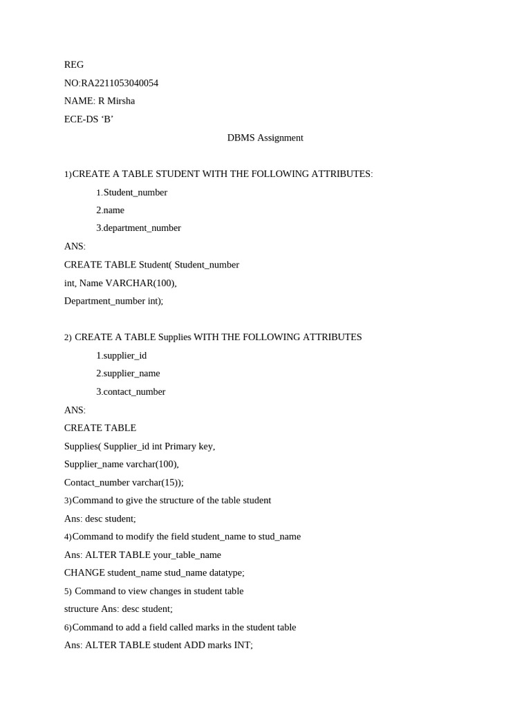 DBMS Table Creation & Modification Guide | PDF | Computers