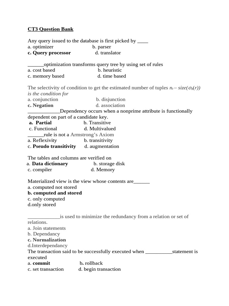 CT3 Question Bank | PDF | Database Transaction | Databases