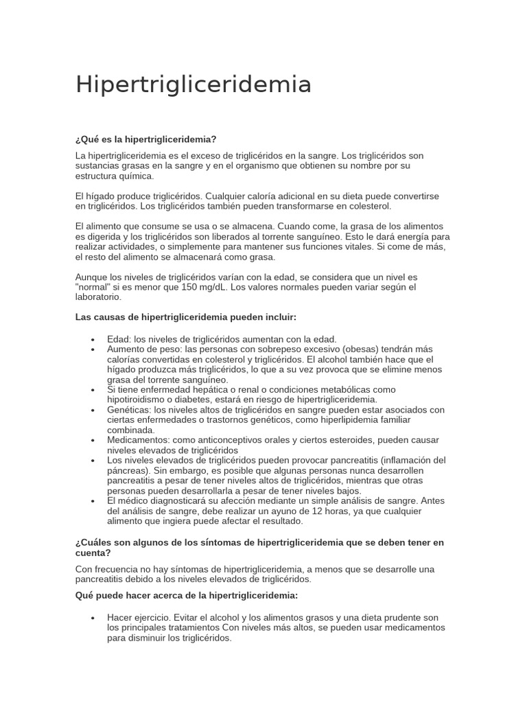 Hipertrigliceridemia: Causas y Tratamientos | PDF | Triglicéridos ...