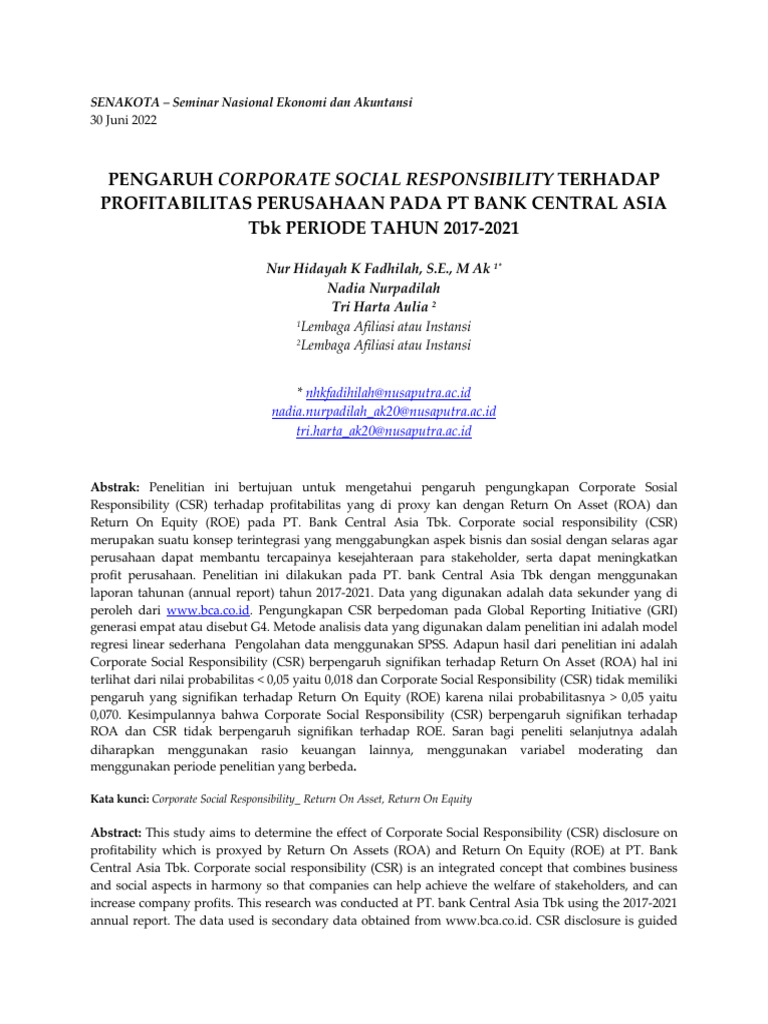 Pengaruh CSR terhadap Profitabilitas BCA | PDF