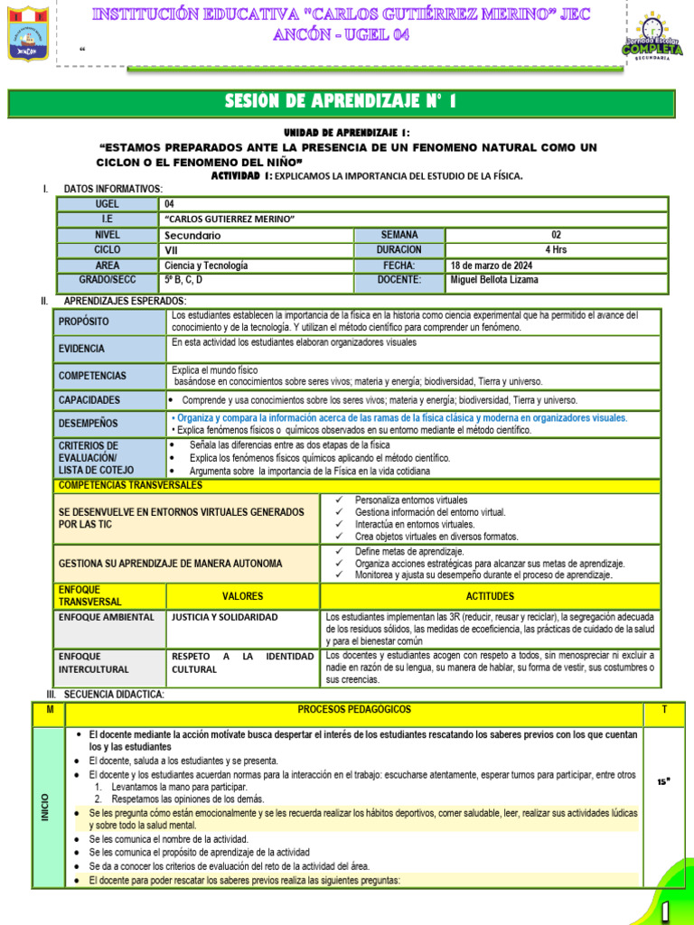 5º Ses Act 1-Cyt-U1 | PDF | Física | Aprendizaje