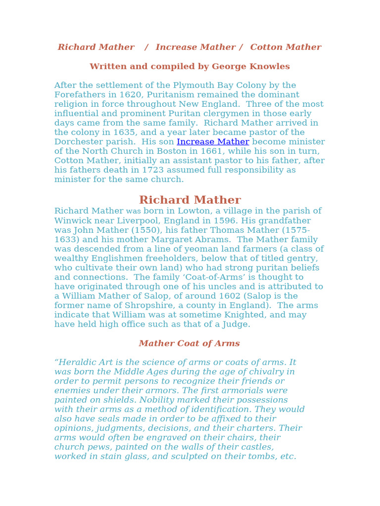 Richard Mather | PDF | Protestant Denominational Families | Protestantism