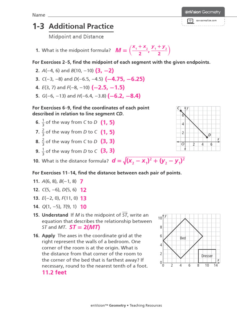 Additional Practice: Midpoint and Distance | PDF | Mathematics | Euclid