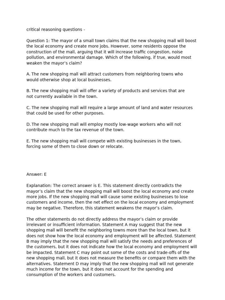 Critical Reasoning Questions For Competitive Exams | PDF | Fallacy ...